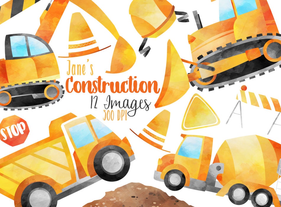 Watercolor Construction Clipart Contruction Vehicles - Etsy