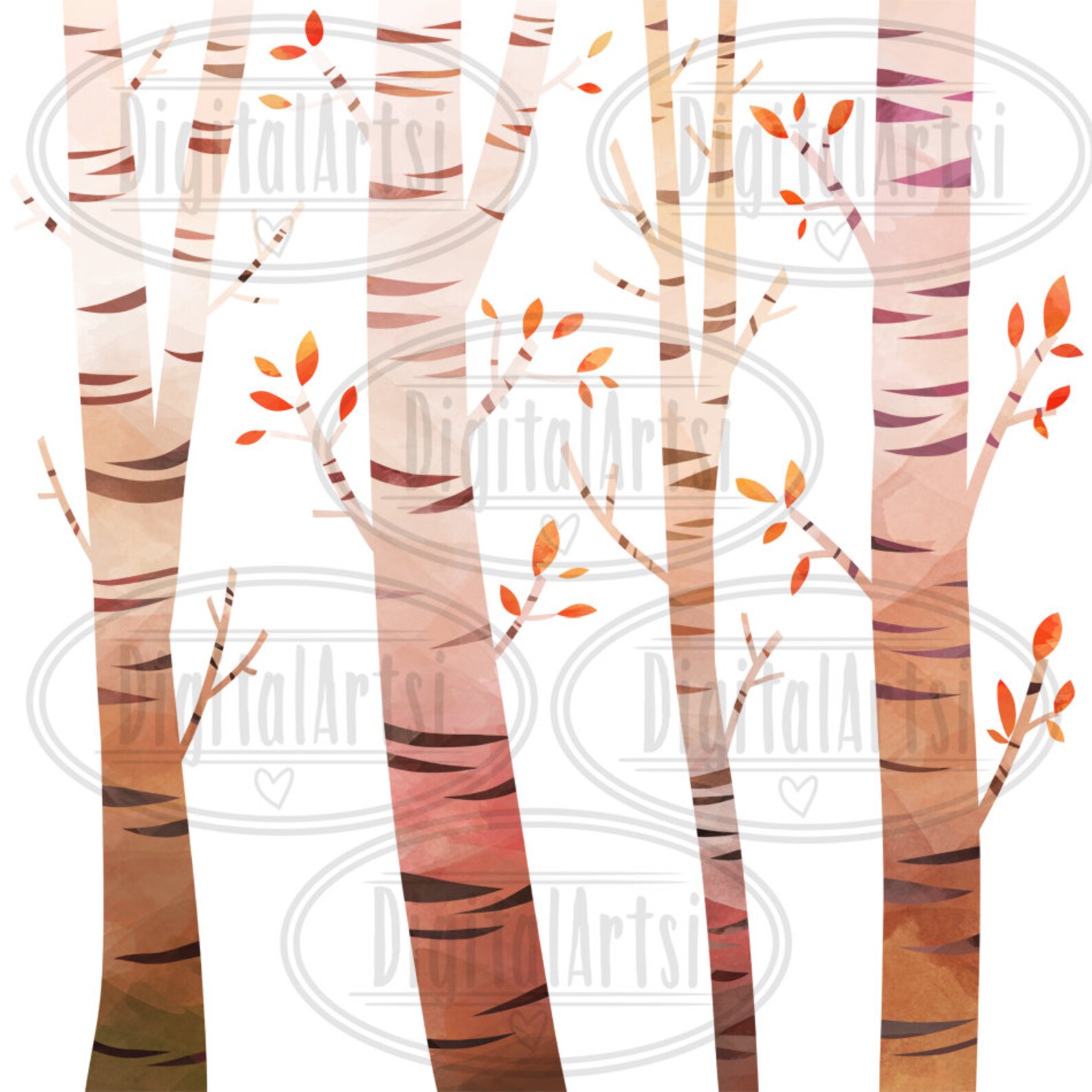 Watercolor Birch Trees Clipart Forest Download Instant | Etsy