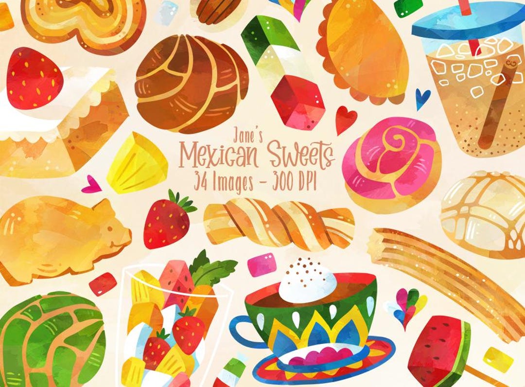Watercolor Mexican Sweets Clipart: Candy & Pastries (instant Download ...