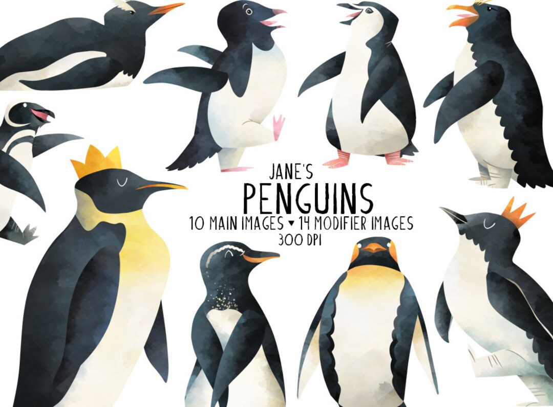 Watercolor Penguins Clipart - Arctic Animals Download - Instant ...