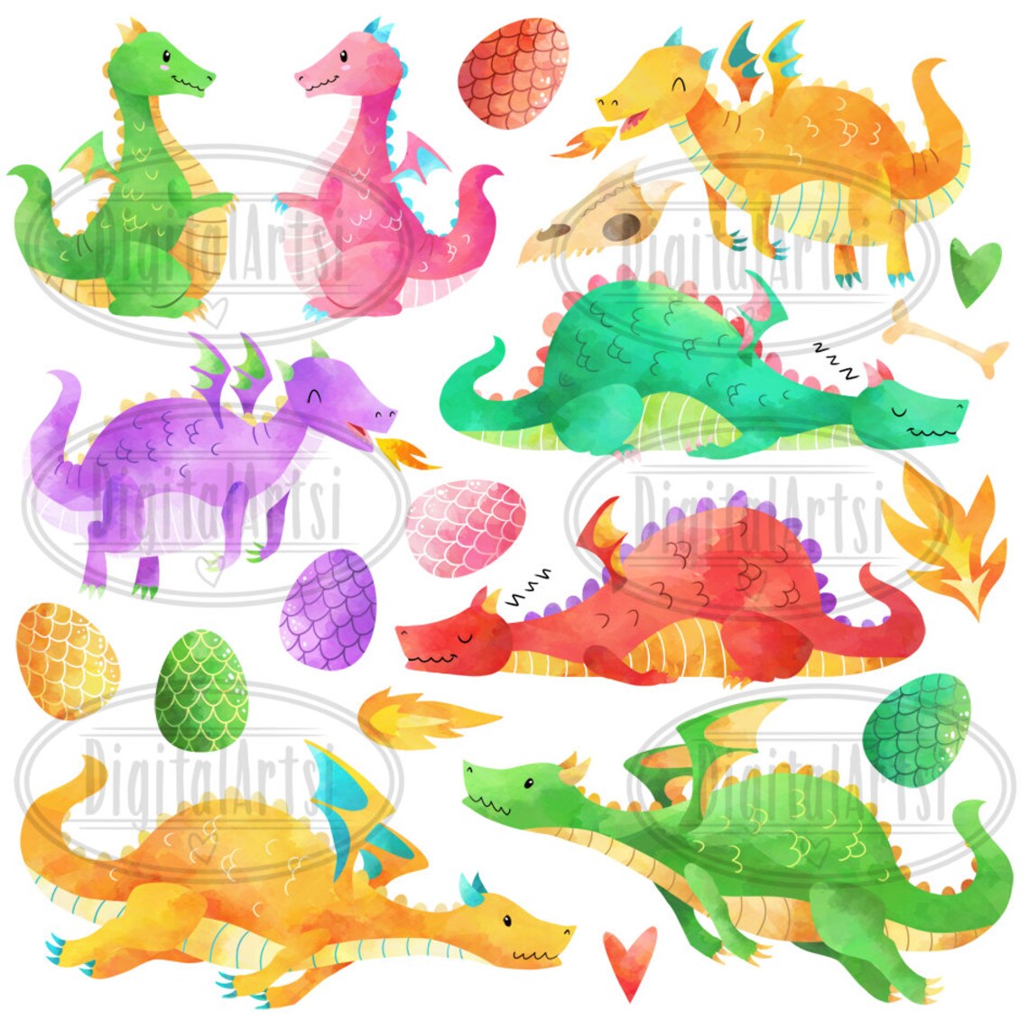 Watercolor Dragons Clipart Watercolor Dragons Download - Etsy