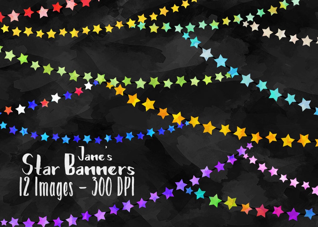 Watercolor Star Banners Clipart: Rainbow Star Bunting (digital Download ...