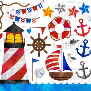 Watercolor Nautical Clipart - Sailing Download - Instant Download ...