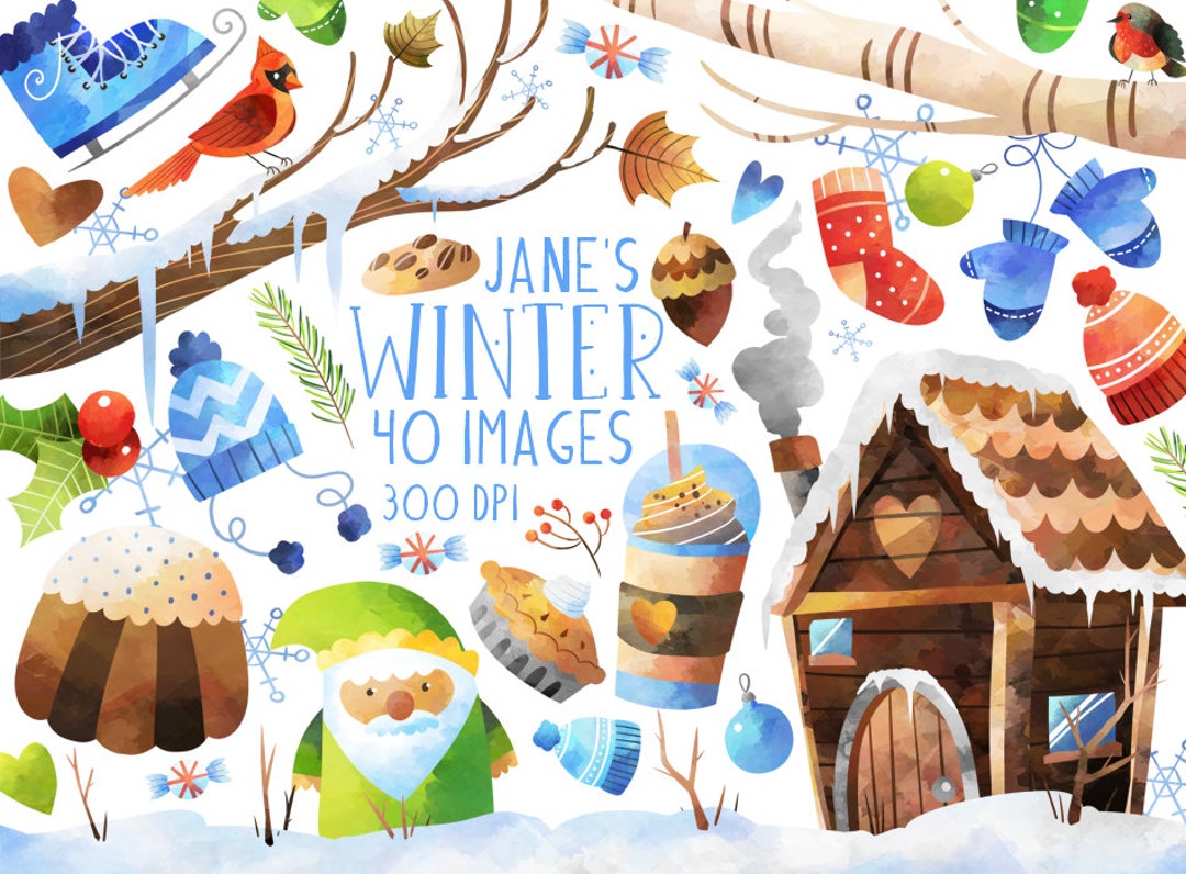 Watercolor Winter Clipart - Snowy Items Download - Instant Download ...