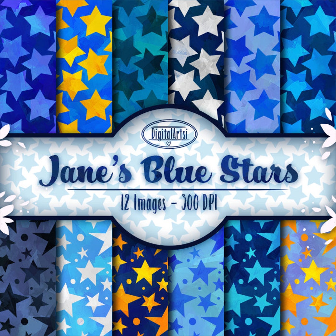 Watercolor Stars Digital Paper Download - Blue and Gold Stars Pattern ...