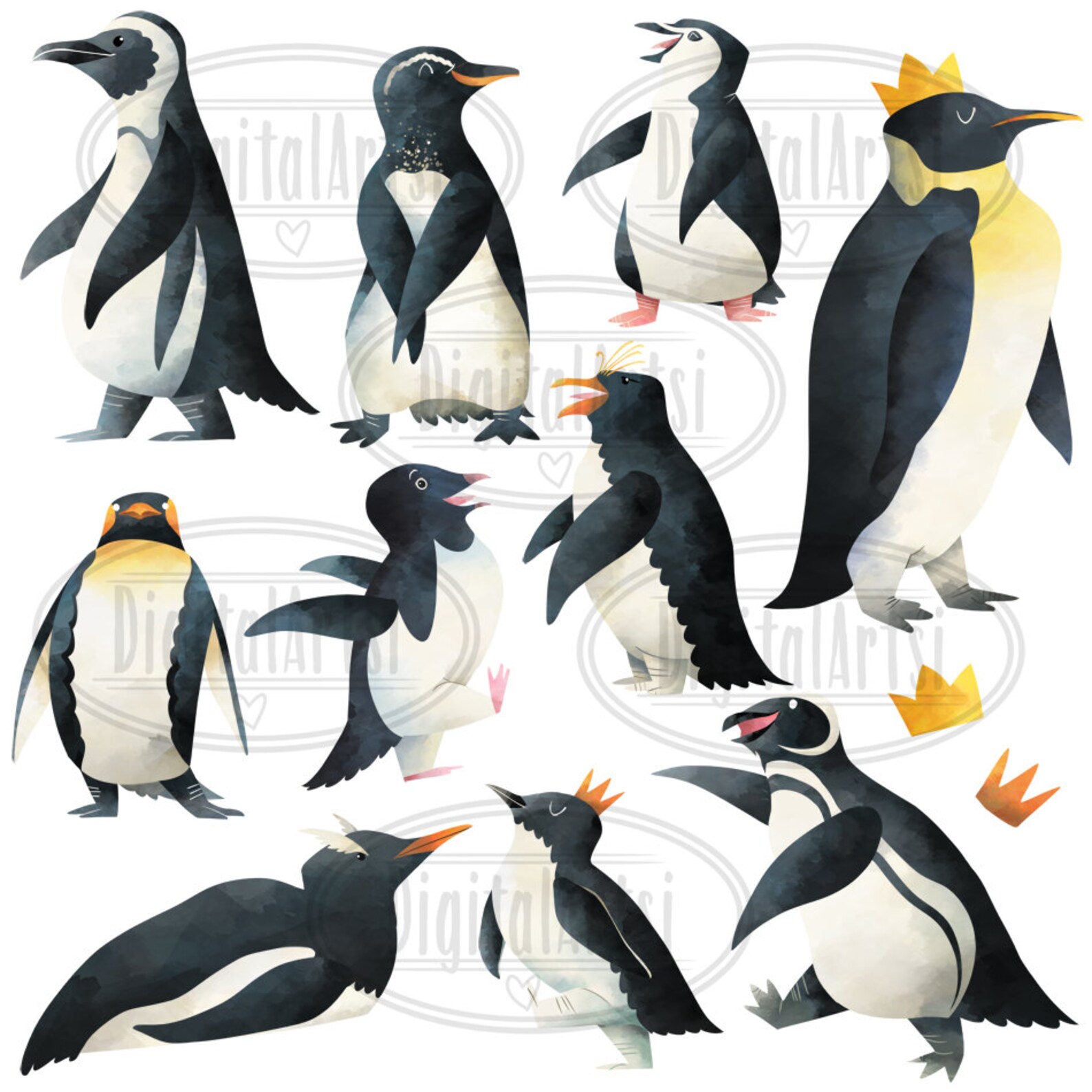 Watercolor Penguins Clipart Arctic Animals Download - Etsy