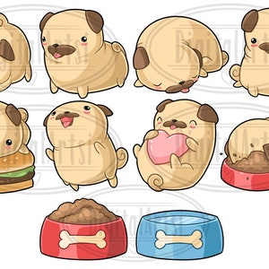 Kawaii Pugs Clipart - Kawaii Download - Instant Download - Pug - Cute ...