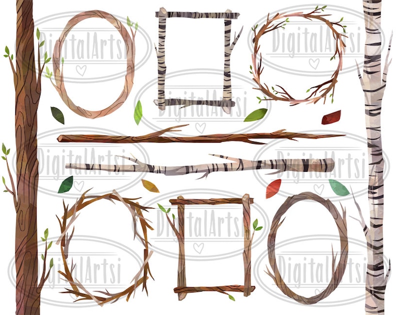 Watercolor Wooden Frames and Borders Clipart Tree Borders - Etsy