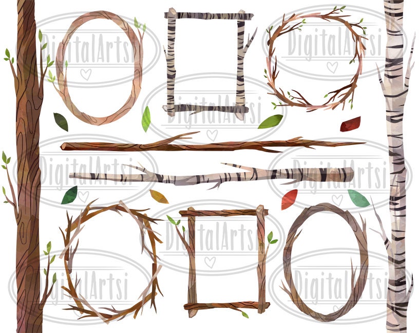 Watercolor Wooden Frames and Borders Clipart Tree Borders - Etsy
