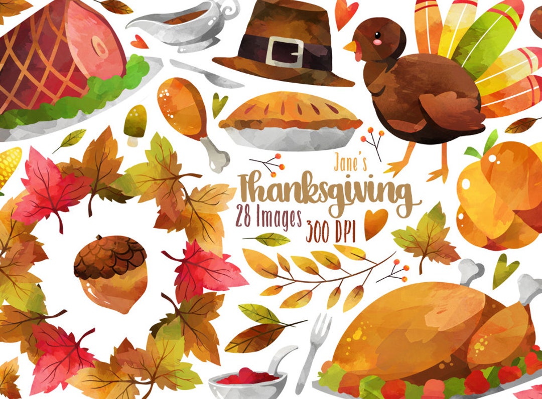 Watercolor Thanksgiving Clipart - Thanksgiving Items Download - Instant ...