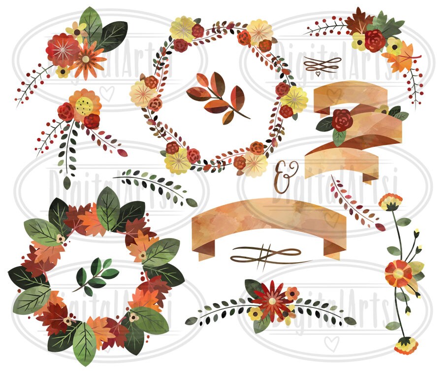 Watercolor Autumn Floral Clipart Floral Wreath Clipart - Etsy