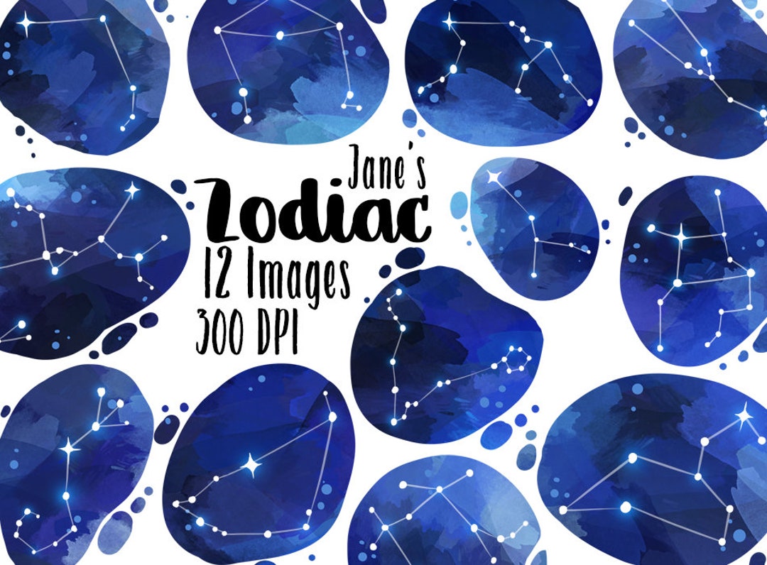 Watercolor Zodiac Constellations Clipart: Star Sign Graphics (digital ...