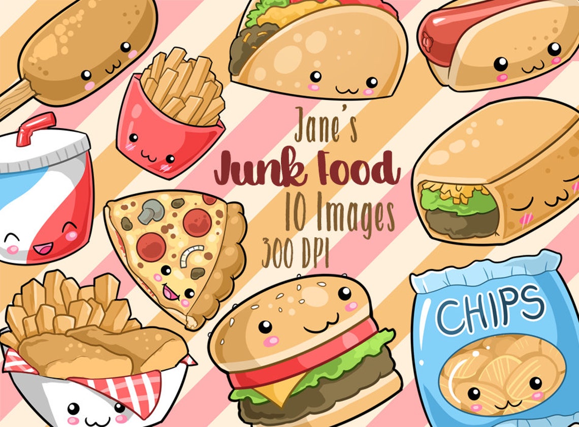 Kawaii Junk Food Clipart Cute Fast Food Download Kawaii - Etsy