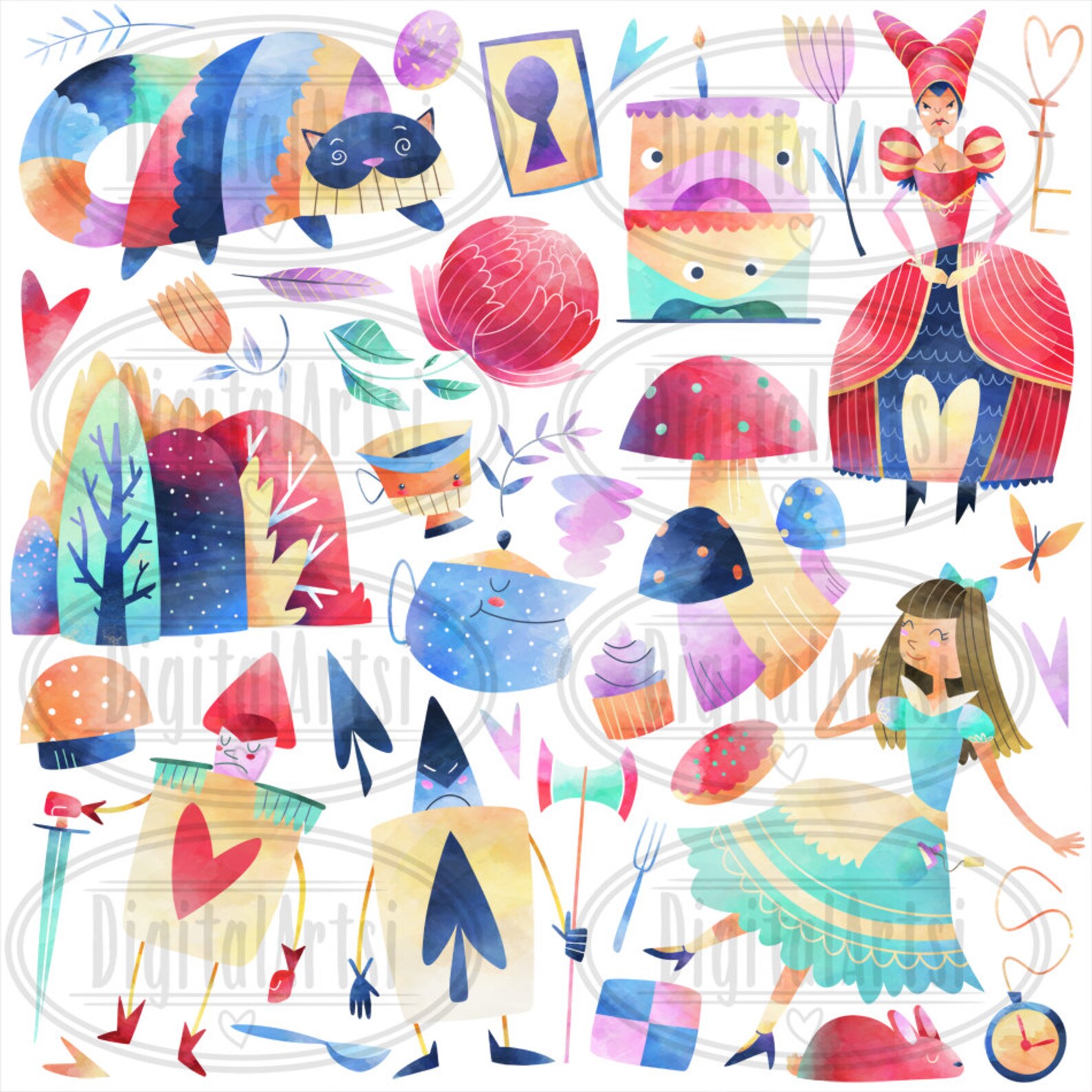 Watercolor Wonderland Clipart Instant Download Alice's - Etsy