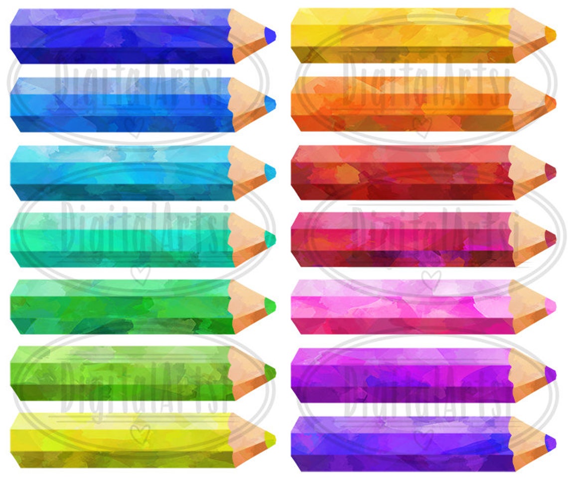 Watercolor Colored Pencils Clipart School Items Download - Etsy