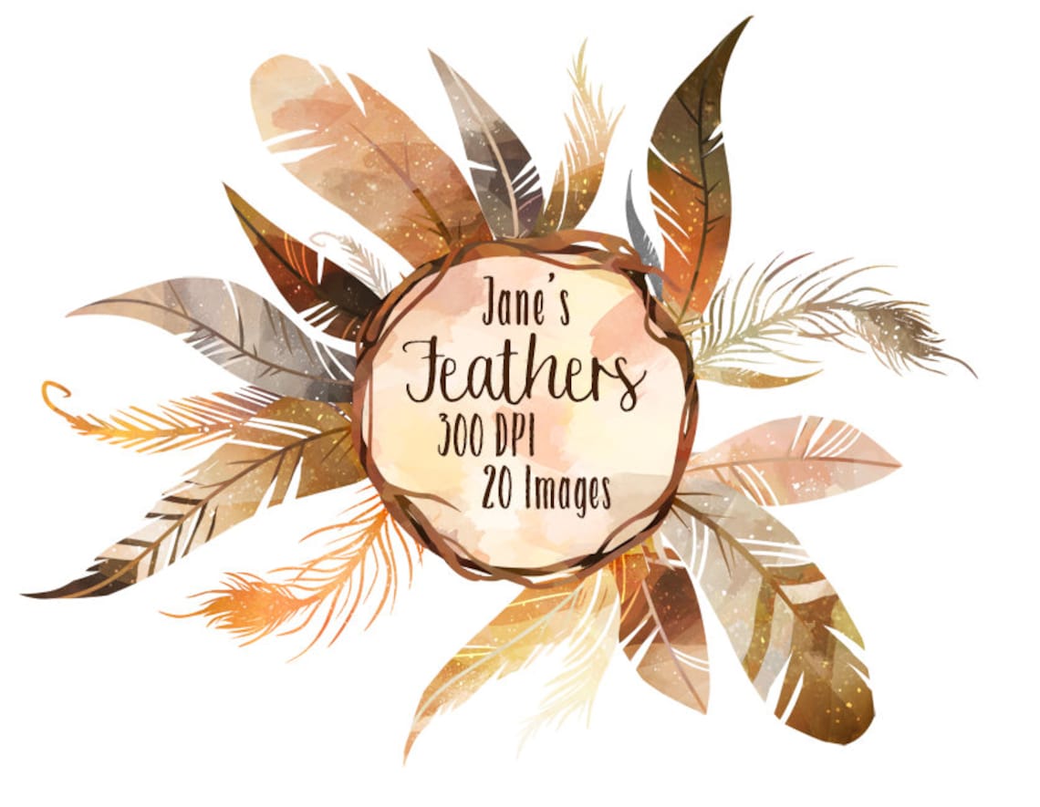 Watercolor Brown Feathers Clipart: Boho Feather Graphics (instant ...