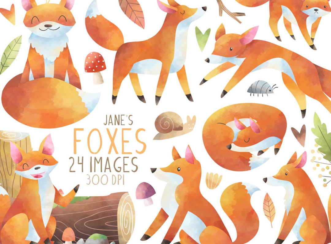 Fox Clipart - Watercolor Fox Clipart - Instant Download - Foxes Clipart ...