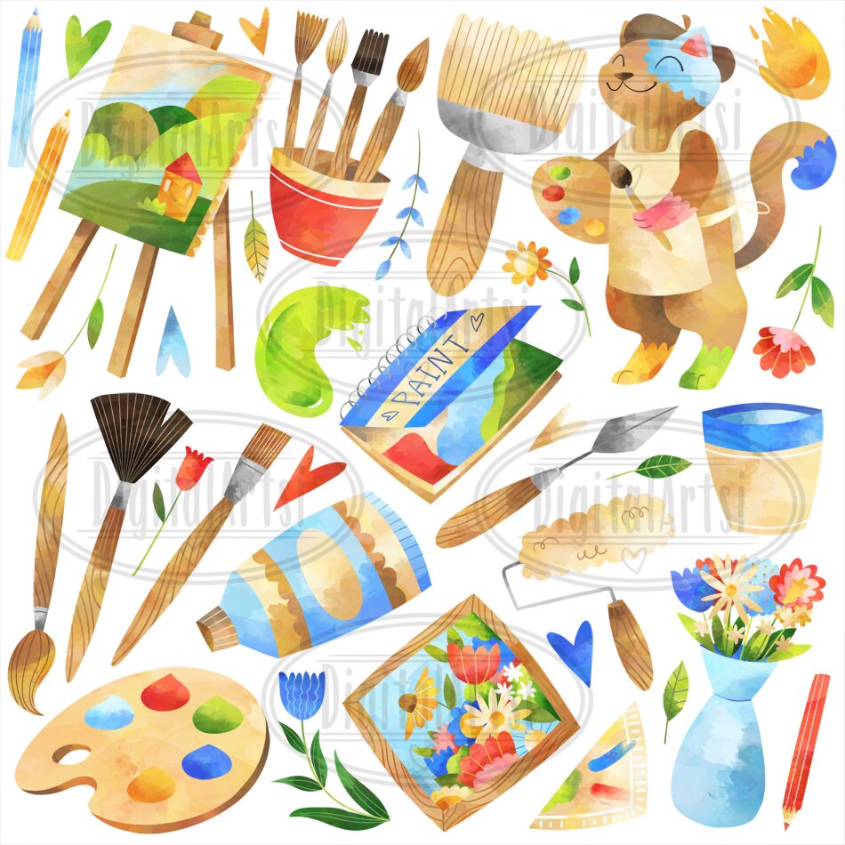 Watercolor Artist Clipart Art Class Download Instant | Etsy