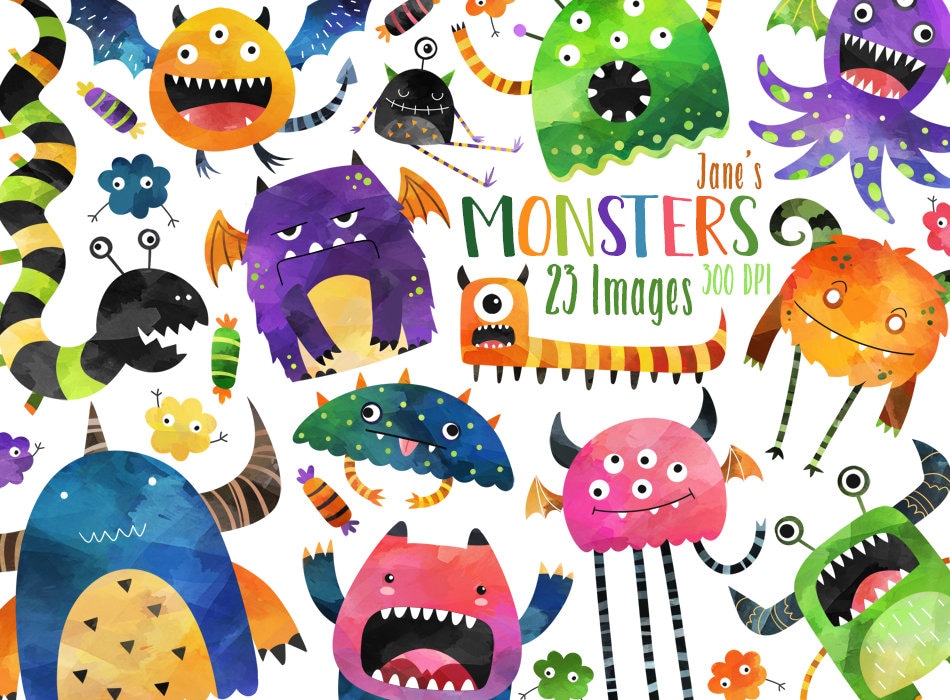 Watercolor Monsters Clipart Halloween Clipart Instant - Etsy