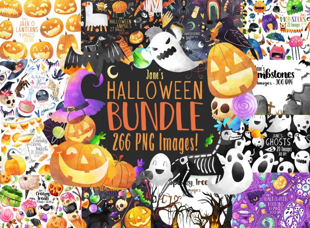 Halloween Clipart Bundle: Animals, Jack-o-lanterns, Witches (digital ...