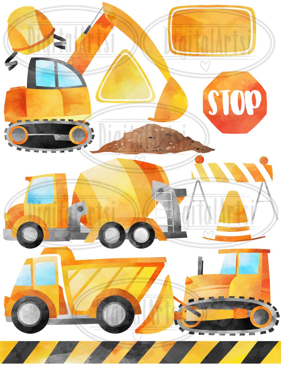 Watercolor Construction Clipart Contruction Vehicles - Etsy