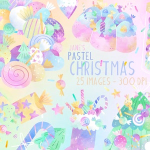 Pastel Christmas Clipart: Candy Sweets, Christmas Tree (digital ...