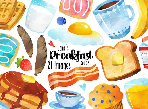 Watercolor Breakfast Clipart Morning Download Instant - Etsy