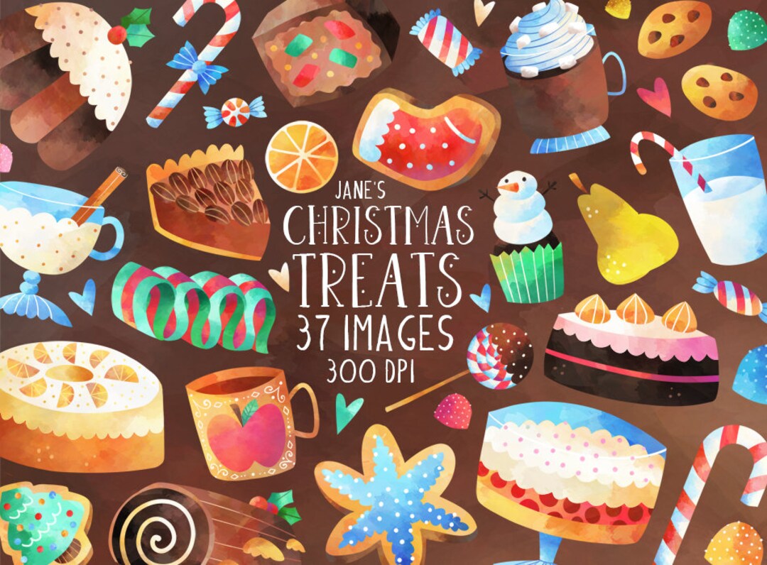 Watercolor Christmas Treats Clipart: 37 PNG Images (digital Download ...