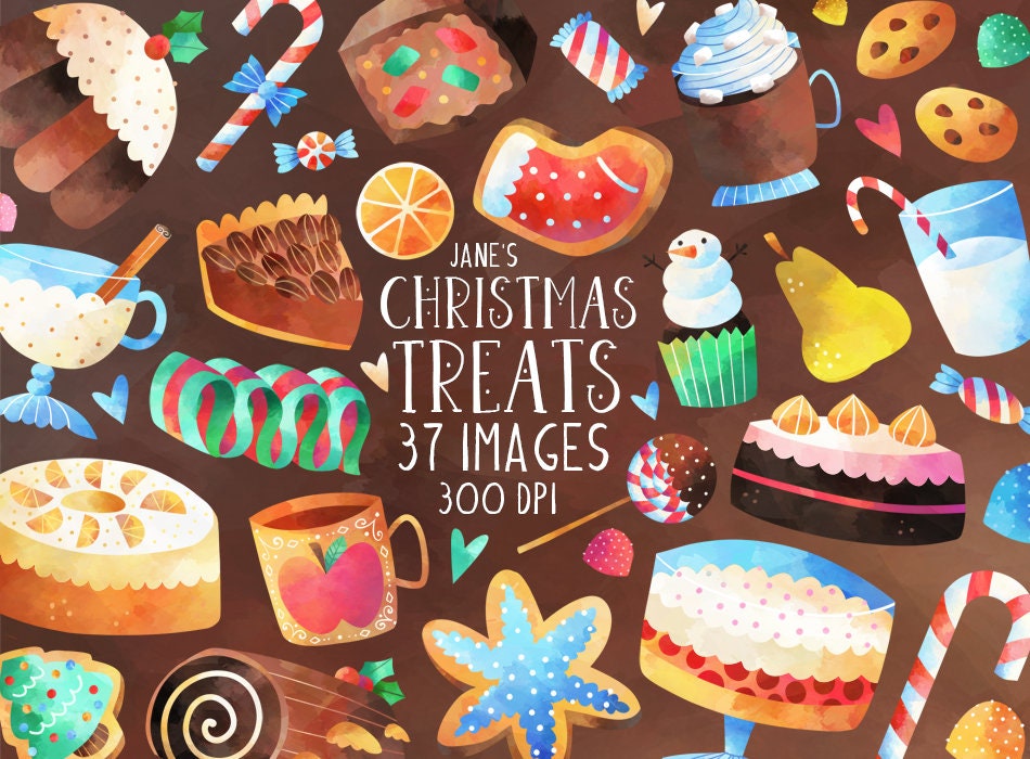 Watercolor Christmas Treats Clipart Christmas Download | Etsy