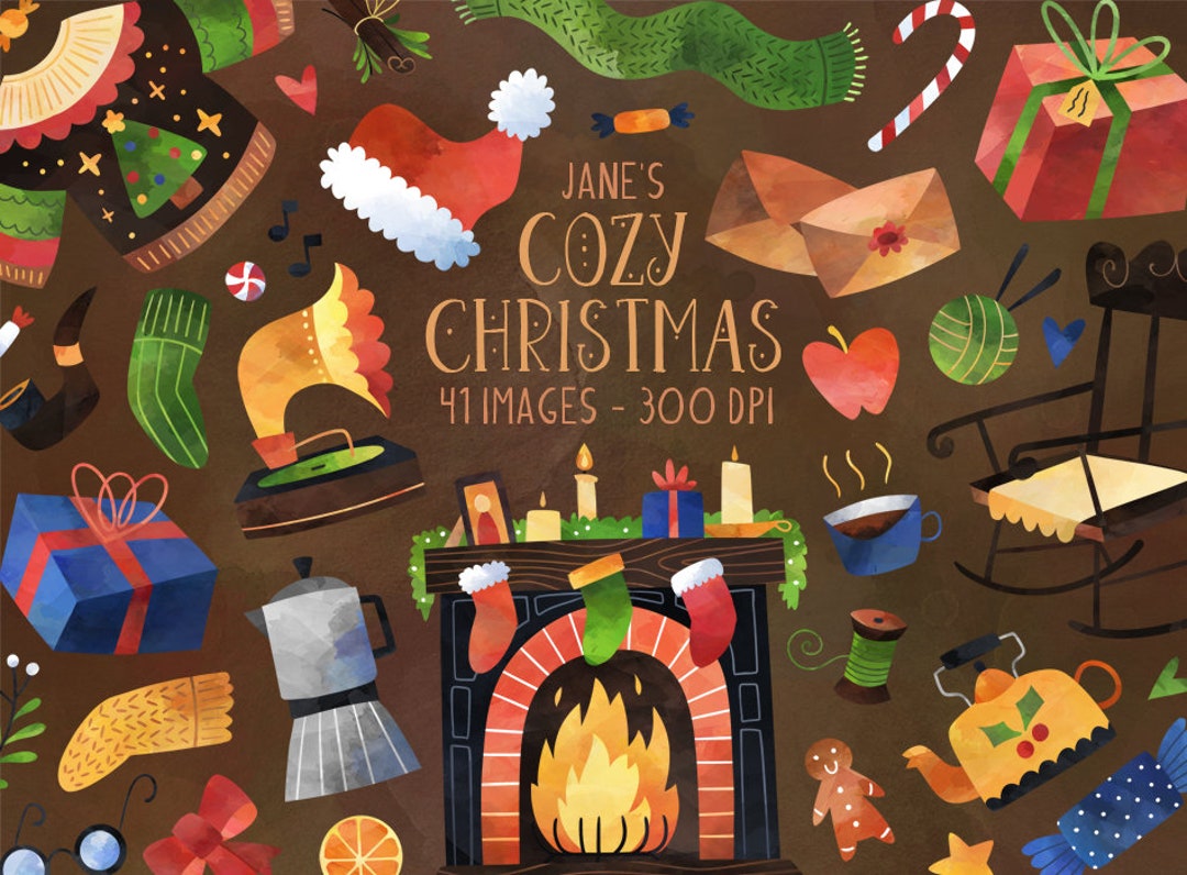 Cozy Christmas Clipart: Retro Watercolor Graphics (digital Download) - Etsy