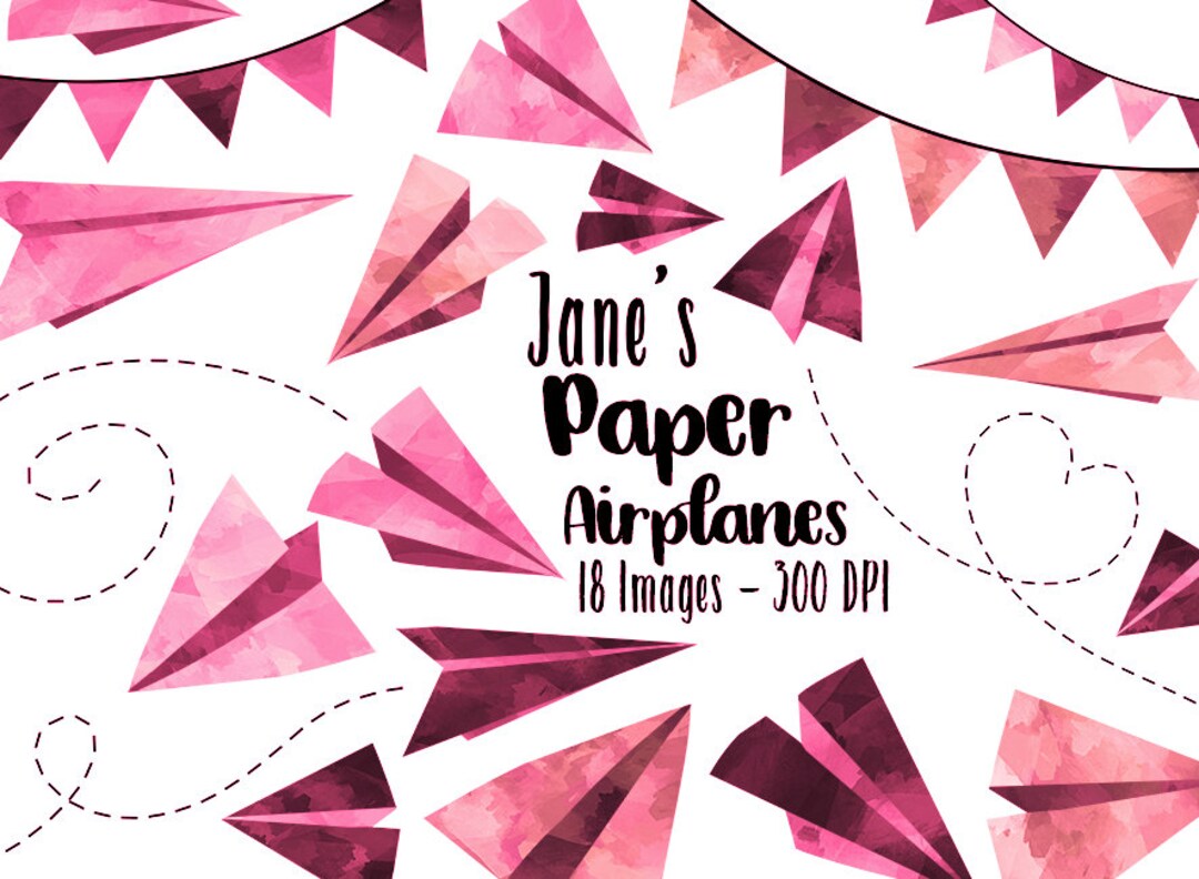 Watercolor Pink Paper Planes Clipart - Travel Clipart - Digital ...