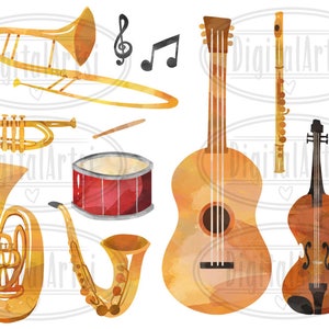Watercolor Musical Instruments Clipart - Orchestra Download - Instant ...