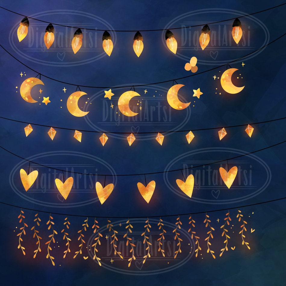 Watercolor String Lights Clipart Instant Download Hanging | Etsy