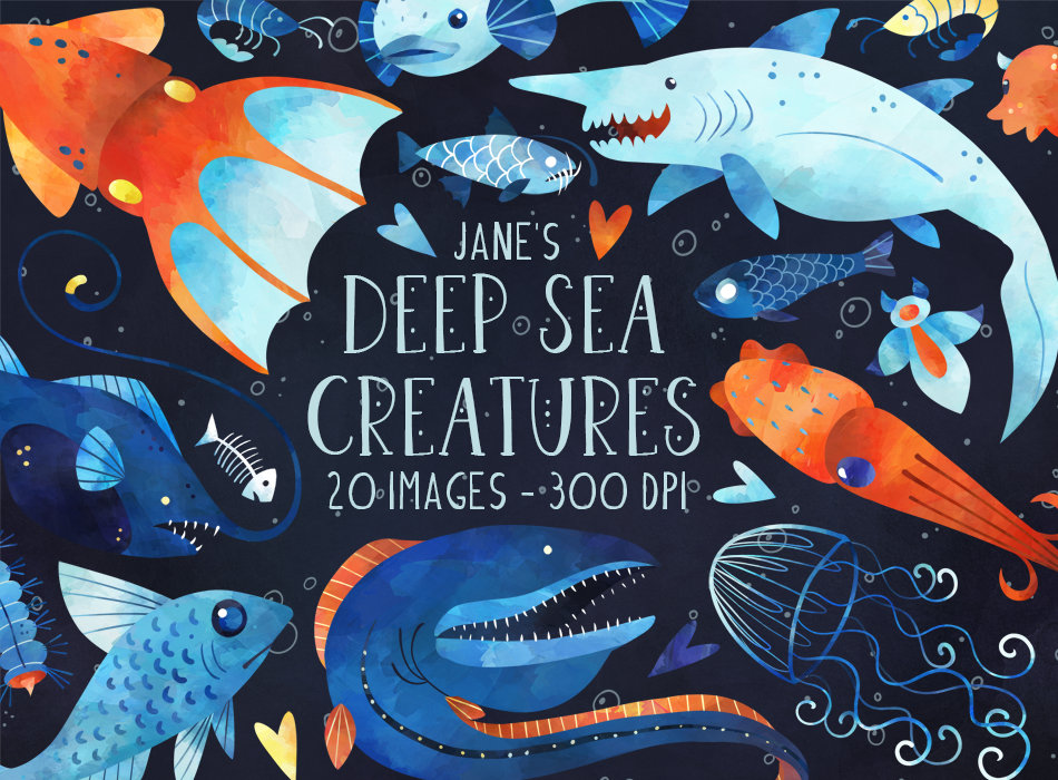 Watercolor Deep Sea Creatures Clipart Ocean Animals Download - Etsy Canada