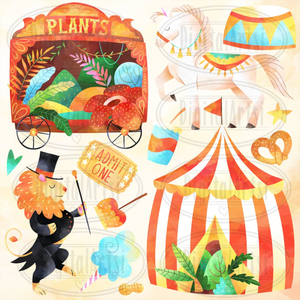 Watercolor Circus Clipart Carnival Download Instant - Etsy