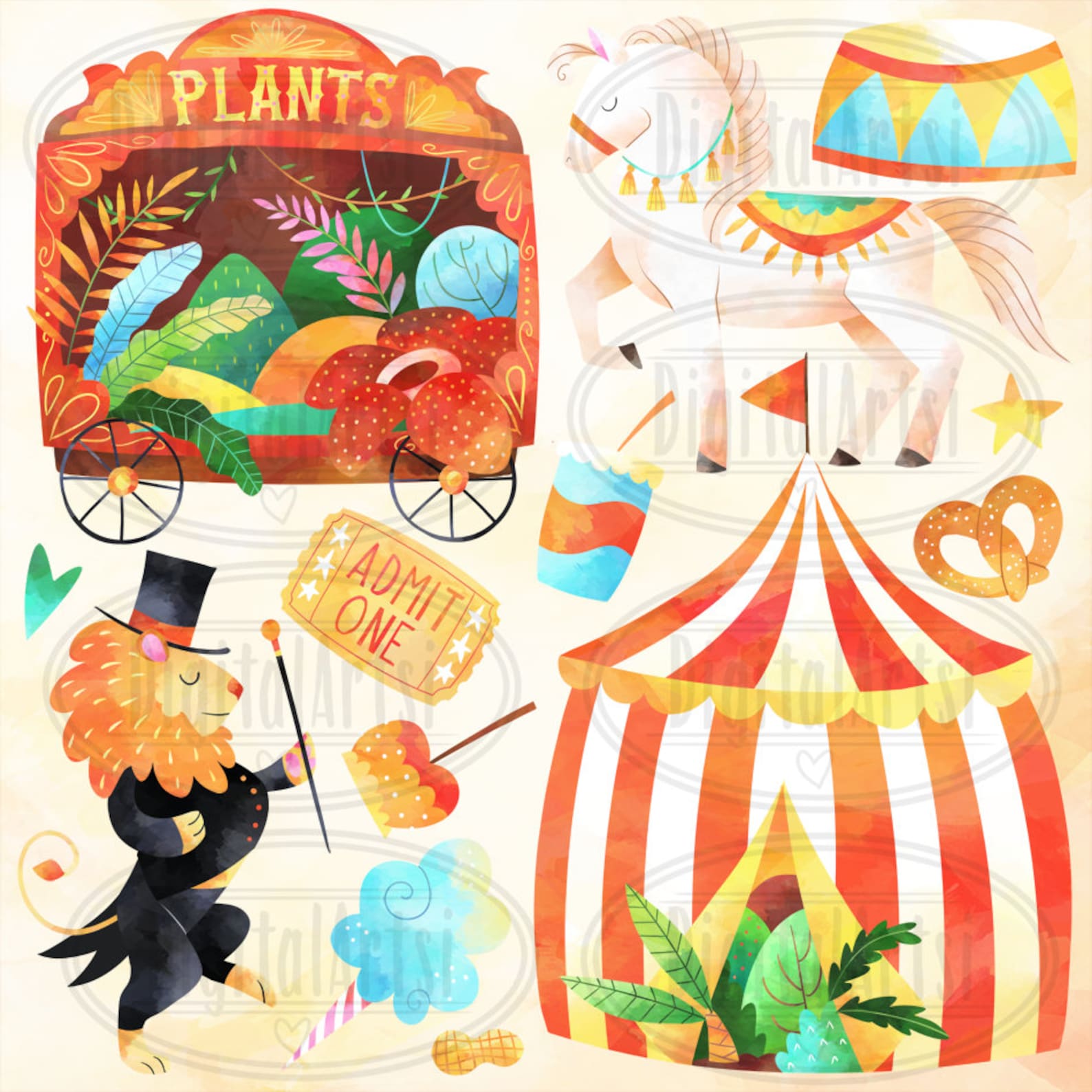 Watercolor Circus Clipart Carnival Download Instant - Etsy