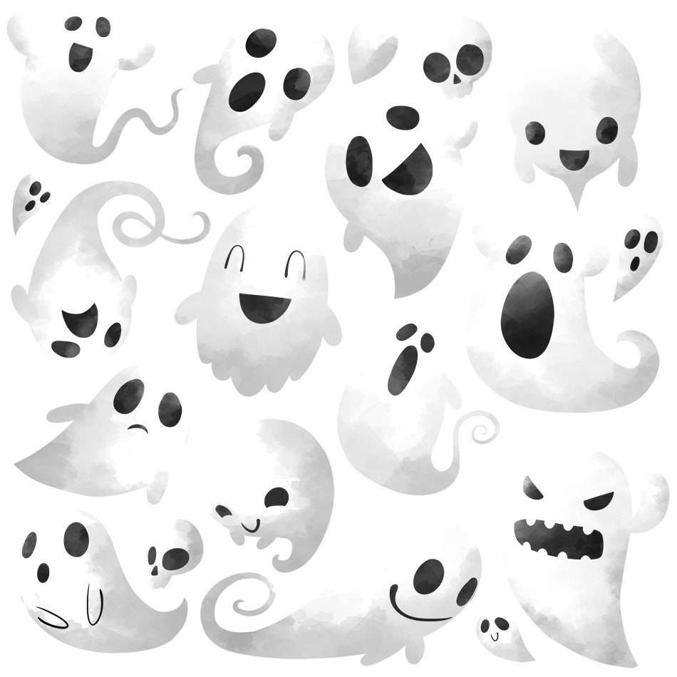 Watercolor Ghosts Clipart Halloween Clipart Instant - Etsy