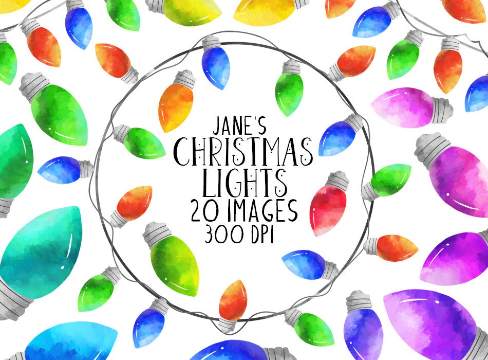 Watercolor Christmas Lights Clipart: Noel Wreath, String Lights ...