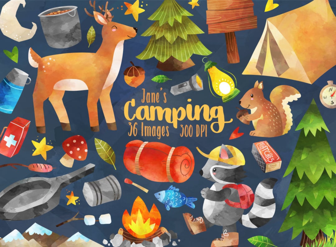 Watercolor Camping Clipart - Camping Supplies Download - Instant ...