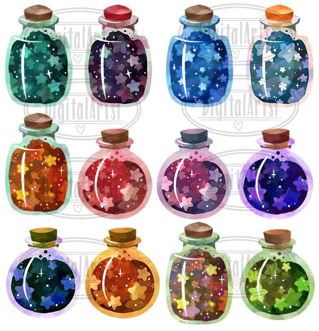 Watercolor Bottled Stars Clipart Nebula Stars Download | Etsy