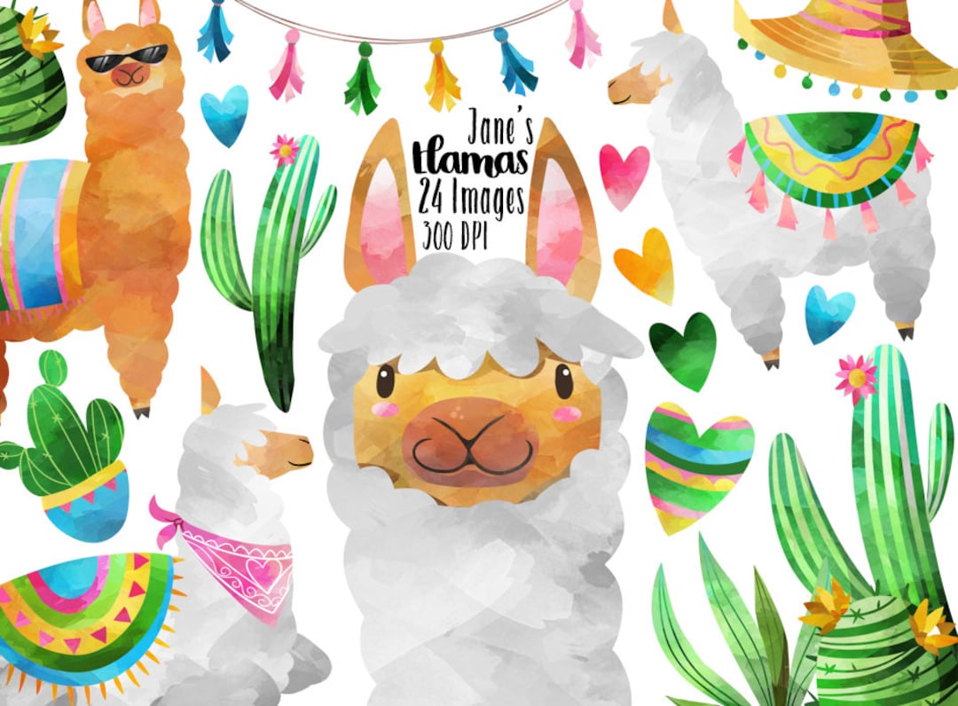 Watercolor Llamas Clipart - Llama Download - Instant Download - Llamas ...