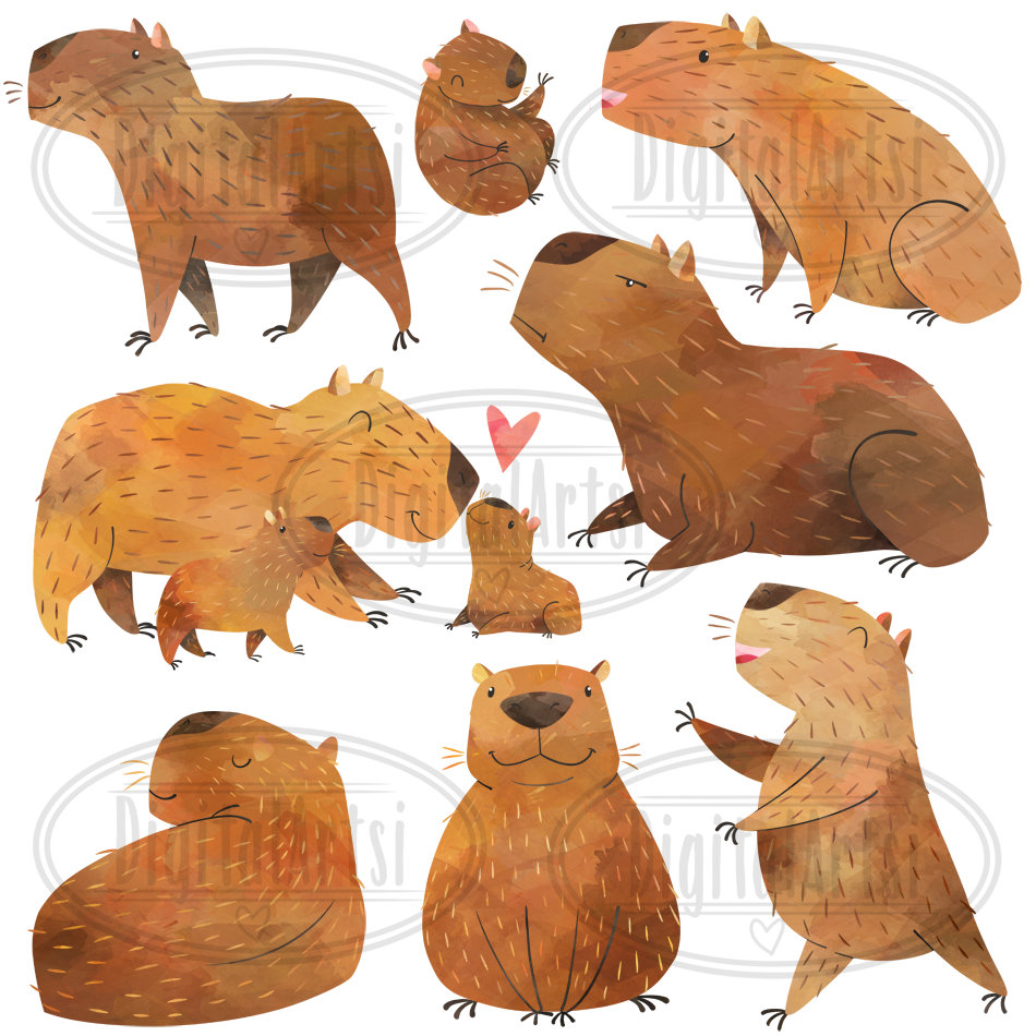 Watercolor Capybara Clipart - Capybara Download - Instant Download ...