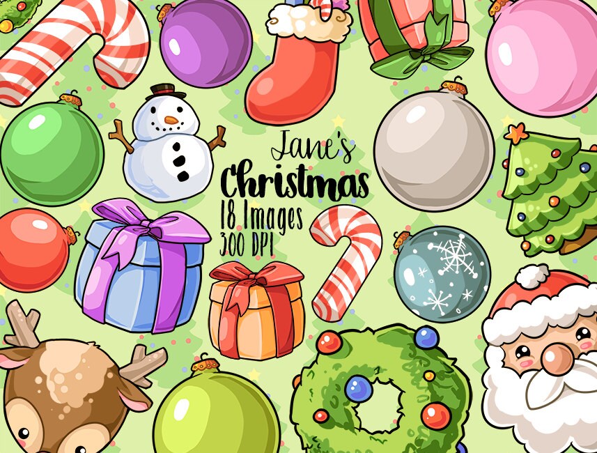 Kawaii Christmas Clipart Kawaii Download Instant Download | Etsy
