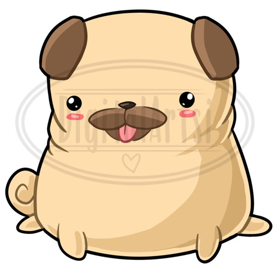 Kawaii Pugs Clipart - Kawaii Download - Instant Download - Pug - Cute ...