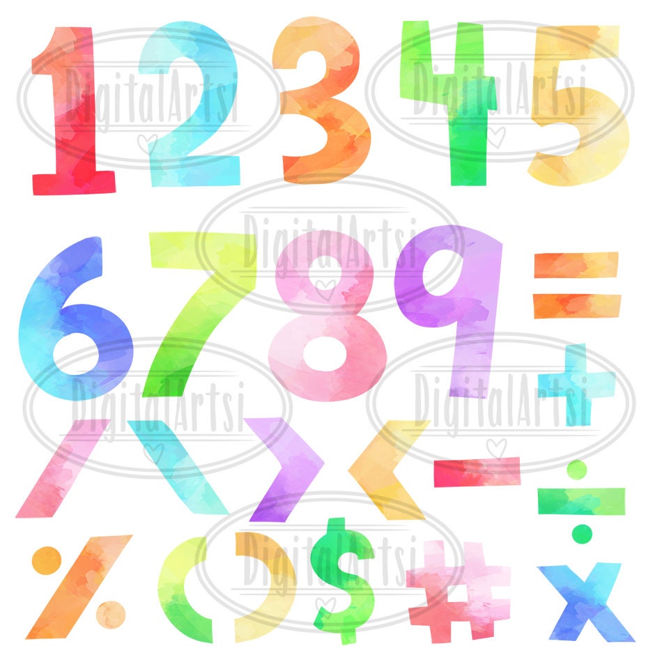 Watercolor Numbers Clipart Math Download Instant Download | Etsy
