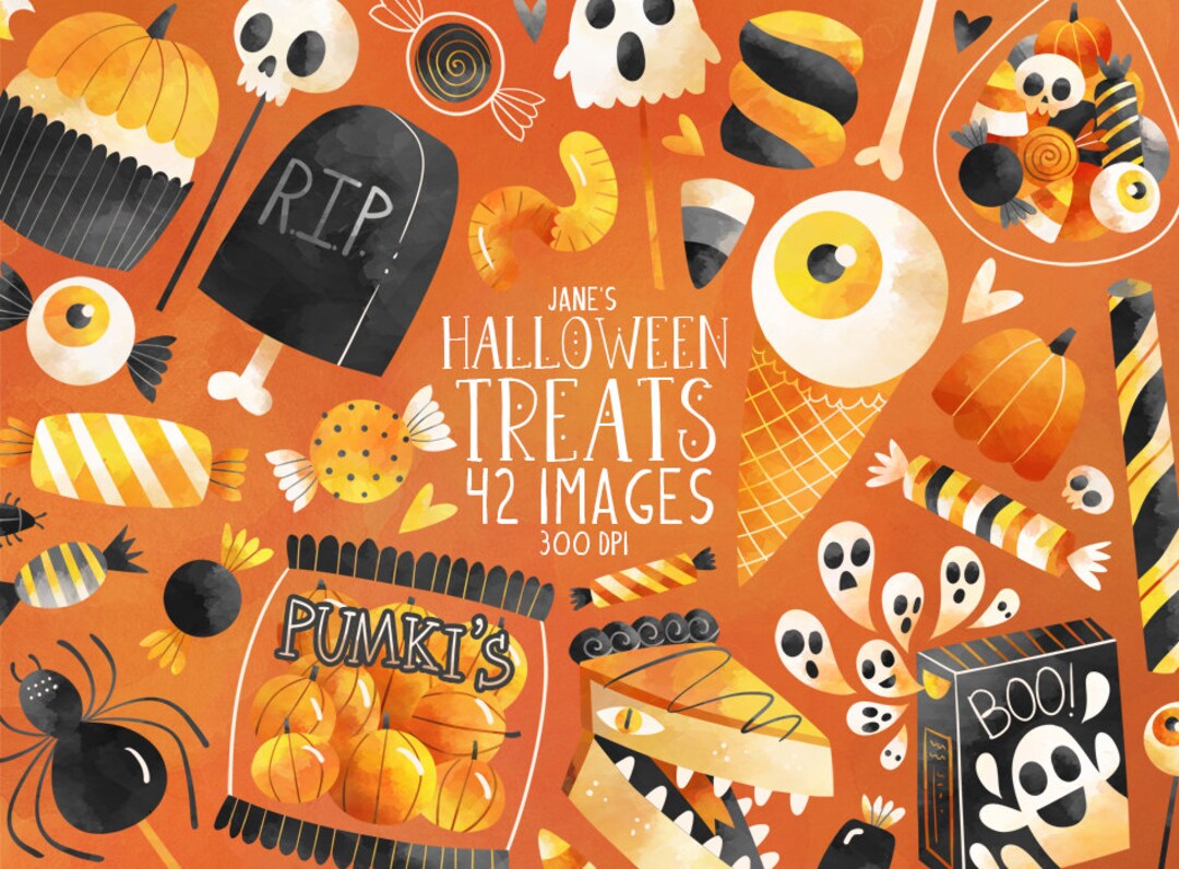 Watercolor Halloween Clipart: Candy, Pumpkins, Ghosts (digital Download ...