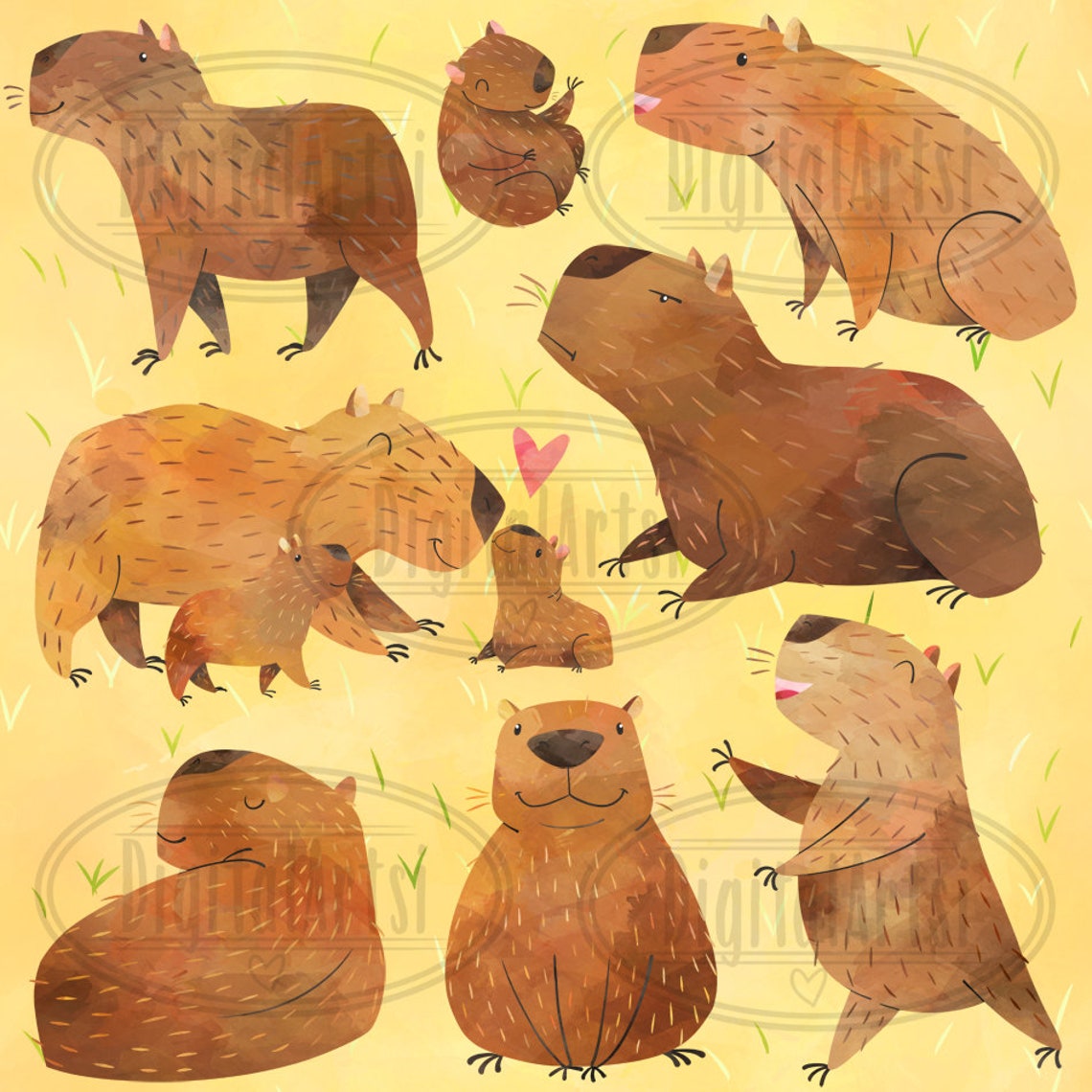 Watercolor Capybara Clipart - Capybara Download - Instant Download ...