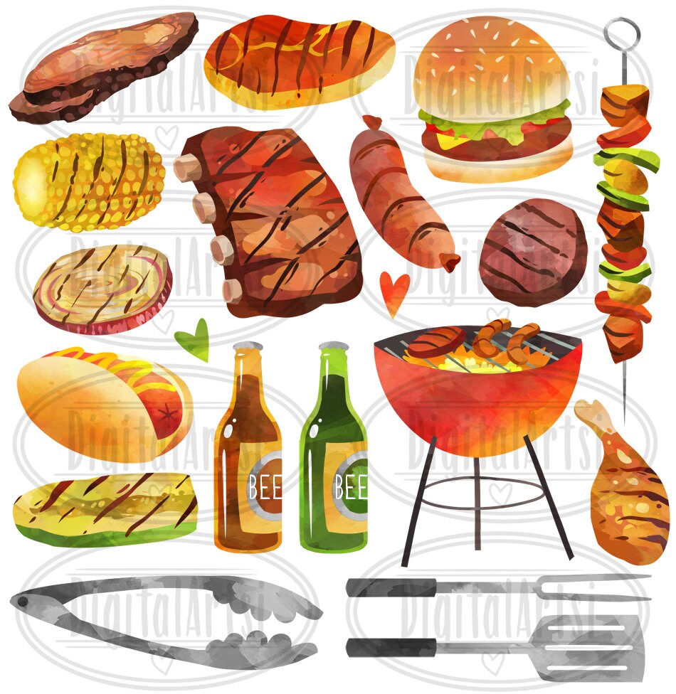 Watercolor BBQ Clipart - Barbeque Items Download - Instant Download ...