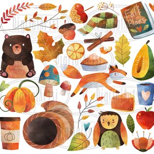 Watercolor Fall Clipart: Autumn Harvest Graphics (digital Download ...