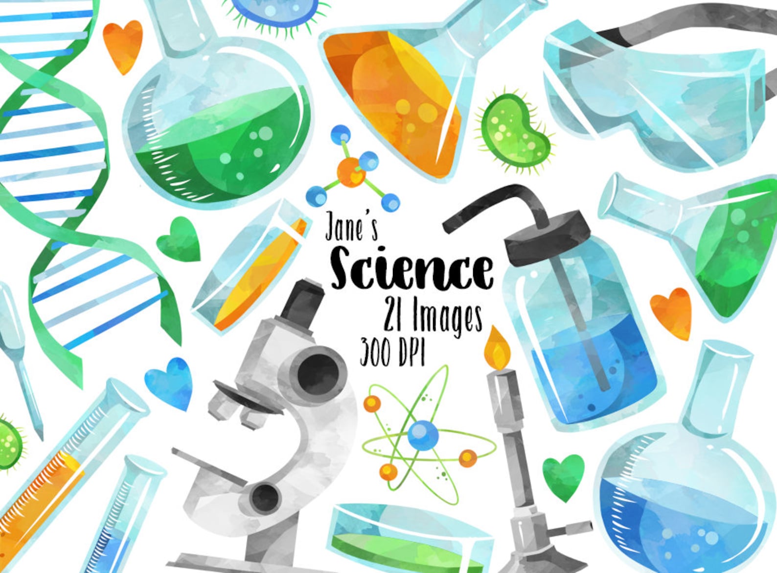 Watercolor Science Clipart Science Class Download Instant - Etsy